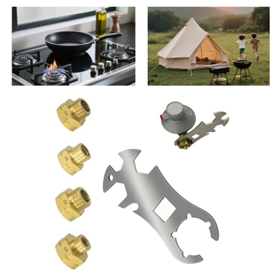 4 Gas Cylinder Adapters and 1 Key for Camper Caravan Gas Connection ...