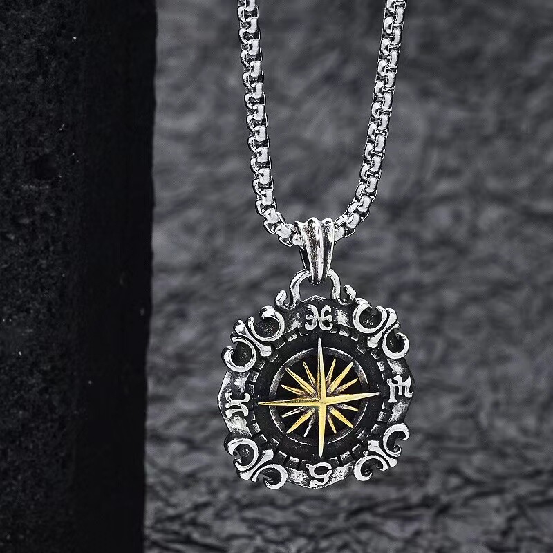 Mens Womens Vintage Nautical North Star Compass Pendant Protection ...
