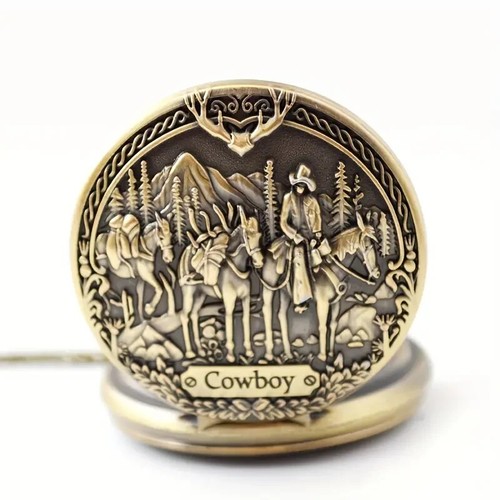 Quartz Steampunk Pocket Watch Vintage Western Cowboy Pattern Men Gift ...