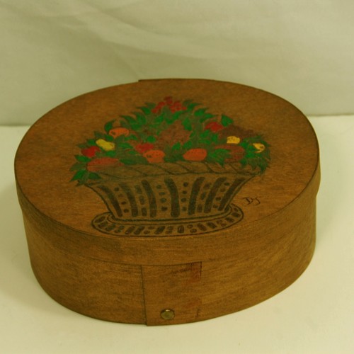 Pyrography design Fruit Basket Small Oval Sewing Box w/ Lid Fully Lined ...