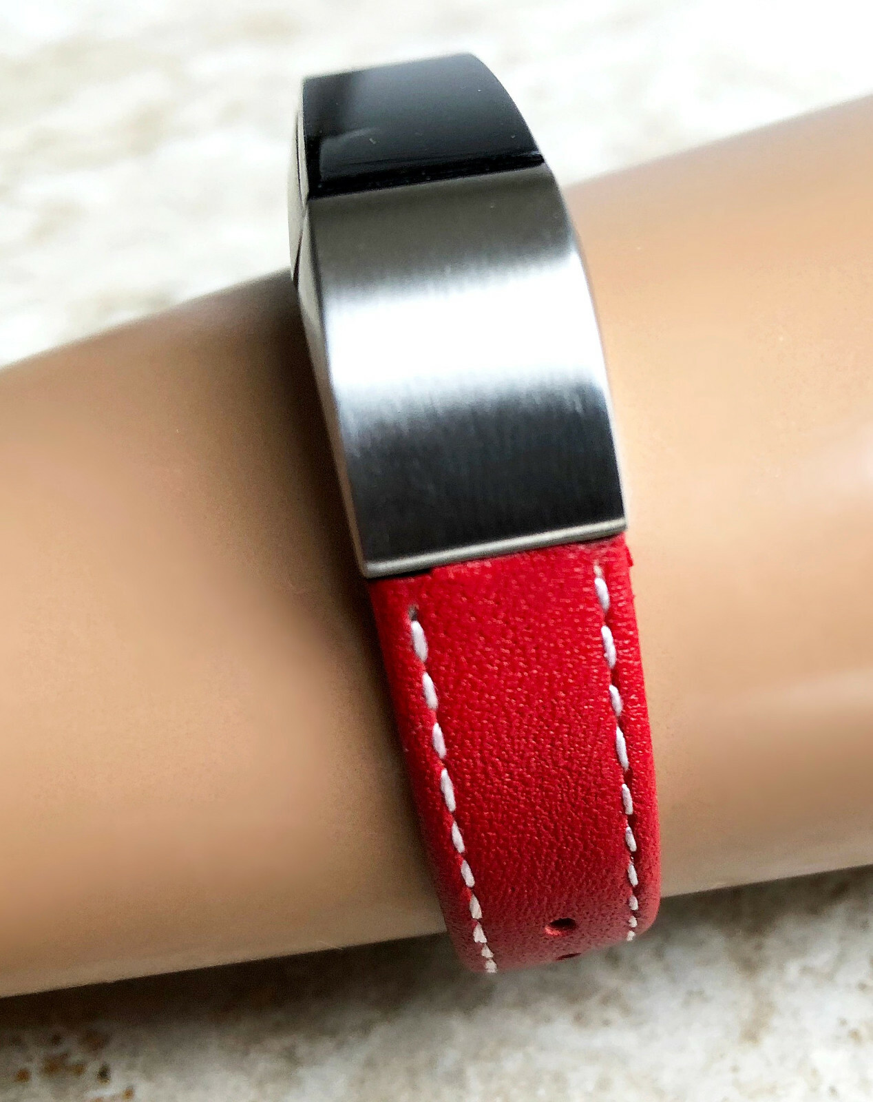 Red Stylish Unisex Soft Leather Band Strap with Stitches for Fitbit ...
