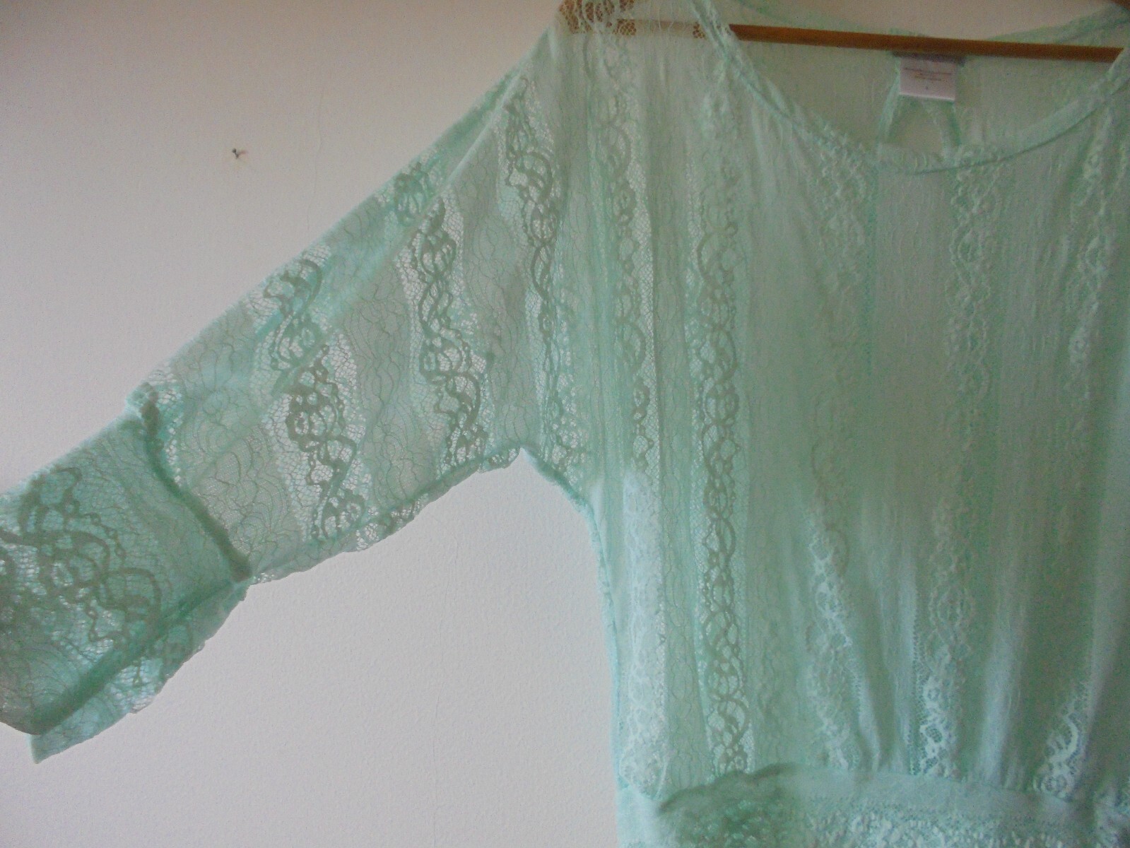 Poof Designer Mint Green Lace Top Sz Large, Stunning Open Back | eBay UK