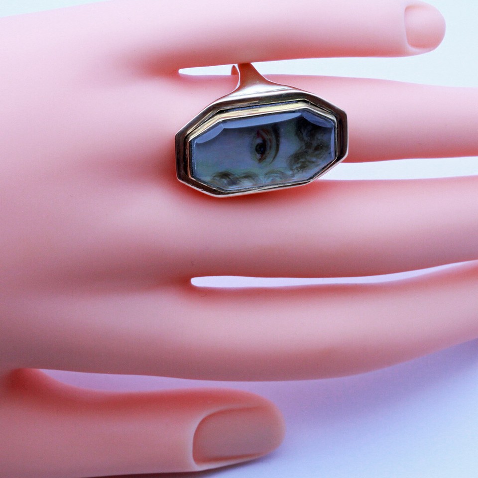 Antique Georgian Miniature Eye Ring 14k Gold miniature painting Unisex ...