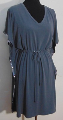 Spense Women's Gray Jersey Knit Tie Waist Sequin Trim Kaftan Style ...