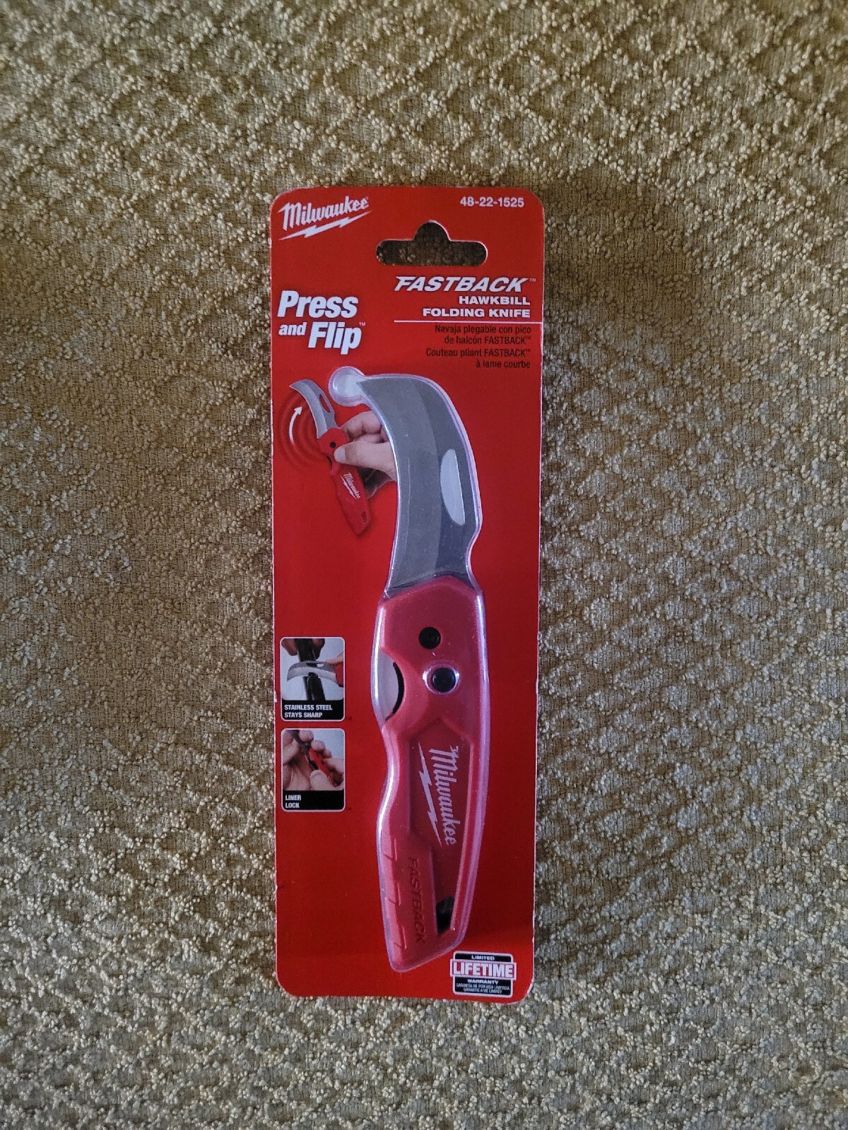 Milwaukee 48-22-1525 Fastback Hawkbill Folding Knife - Red for sale ...