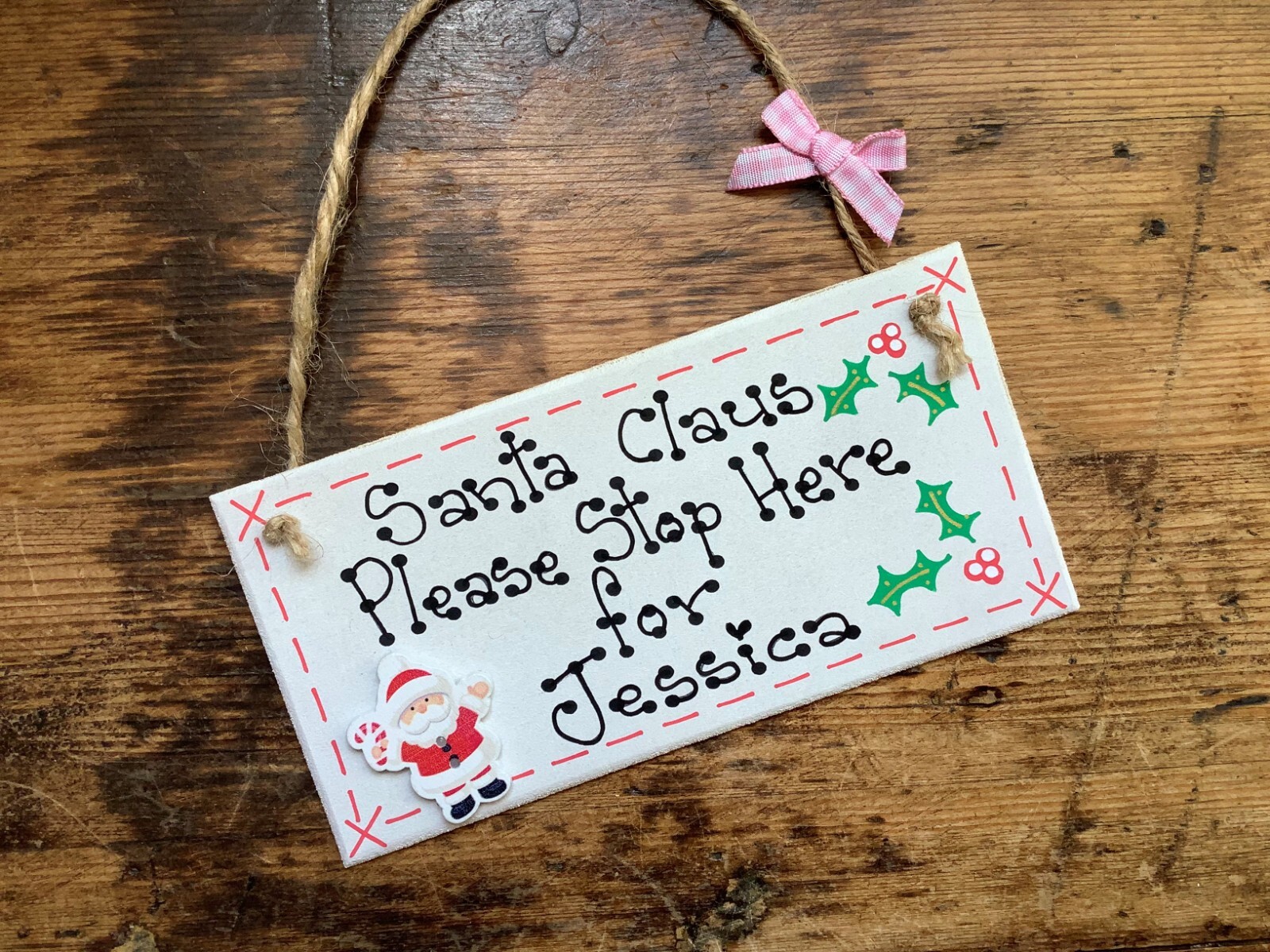 Personalised Christmas Santa Stop Here Plaque Handmade Decoration Child ...
