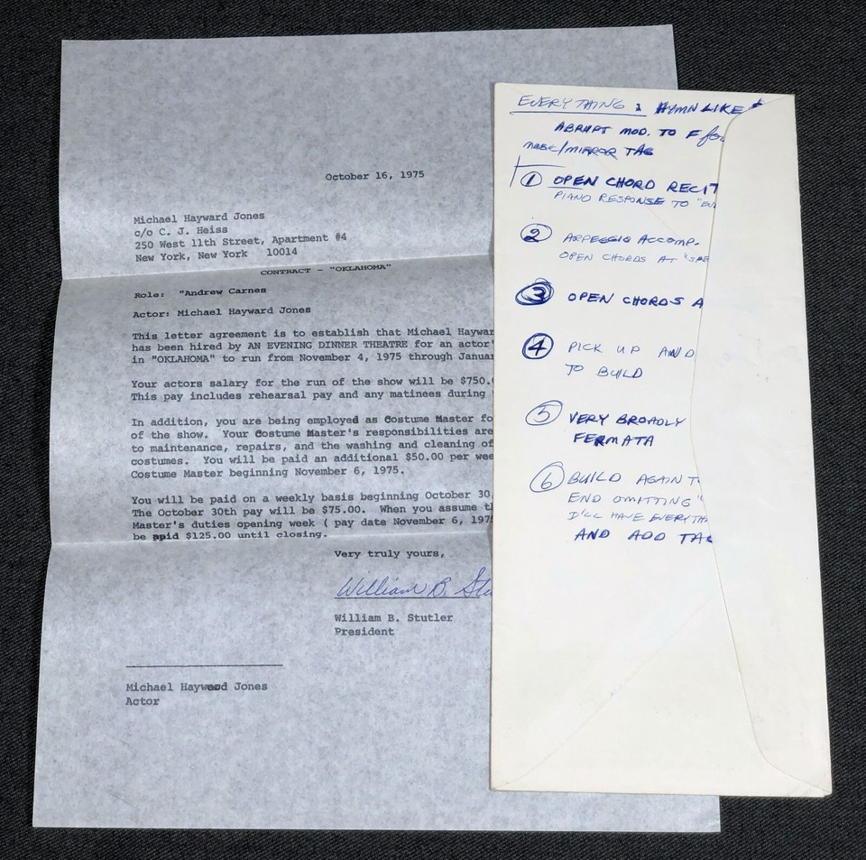 Actor Michael Hayward Jones Contract Letter 1975 Oklahoma Costume ...