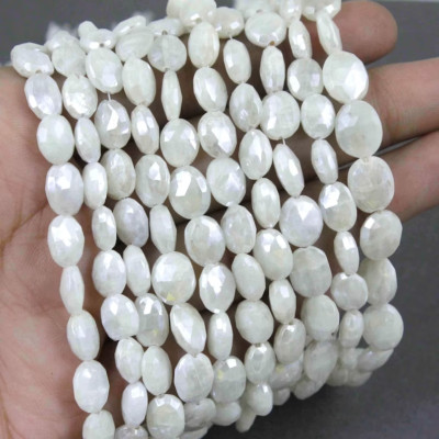 1 Strand White Silverite Oval Beads,Faceted Gemstone Semi Precious Oval ...