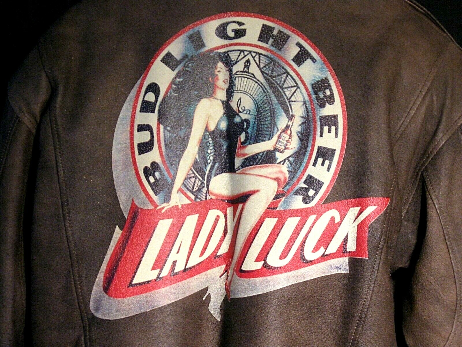 Bud Light Lady Luck Leather Bomber Jacket Size Men's … - Gem