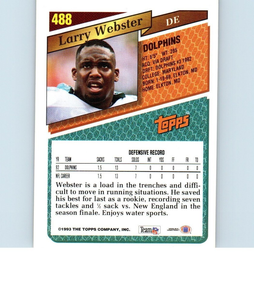 Larry Webster 488 Dolphins 1993 Topps Football Trading Card | eBay