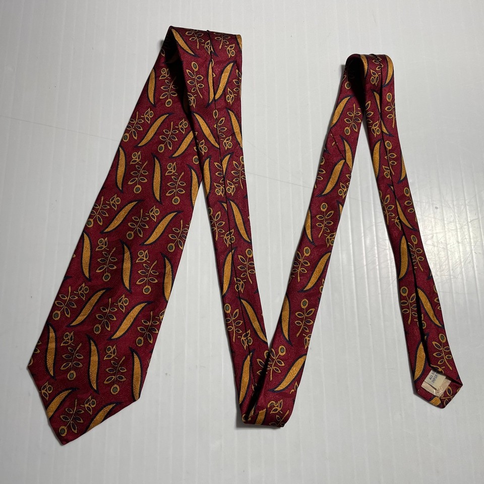 PAUL STUART VTG USA Dark Red Burnt Orange Iridescent Abstract Leaf Silk ...