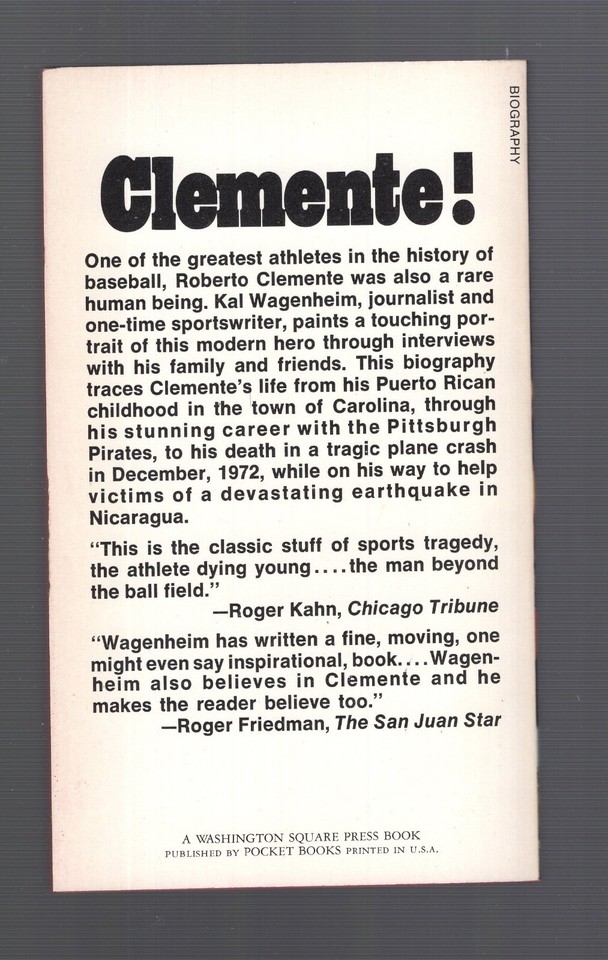 ROBERTO CLEMENTE CLEMENTE! PAPERBACK BOOK FROM 1974 RARE+AMAZING ...