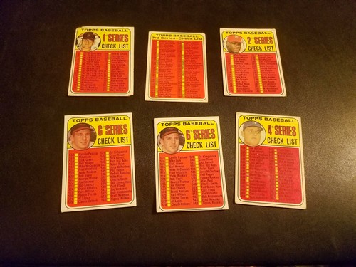 6 1969 Topps Baseball Checklist Cards 57 107 214 314 (2) 504 All Used ...