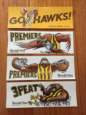 Hawthorn AFL Premiers bumper Stickers 2013,14,15 plus bonus " GO HAWKS ...