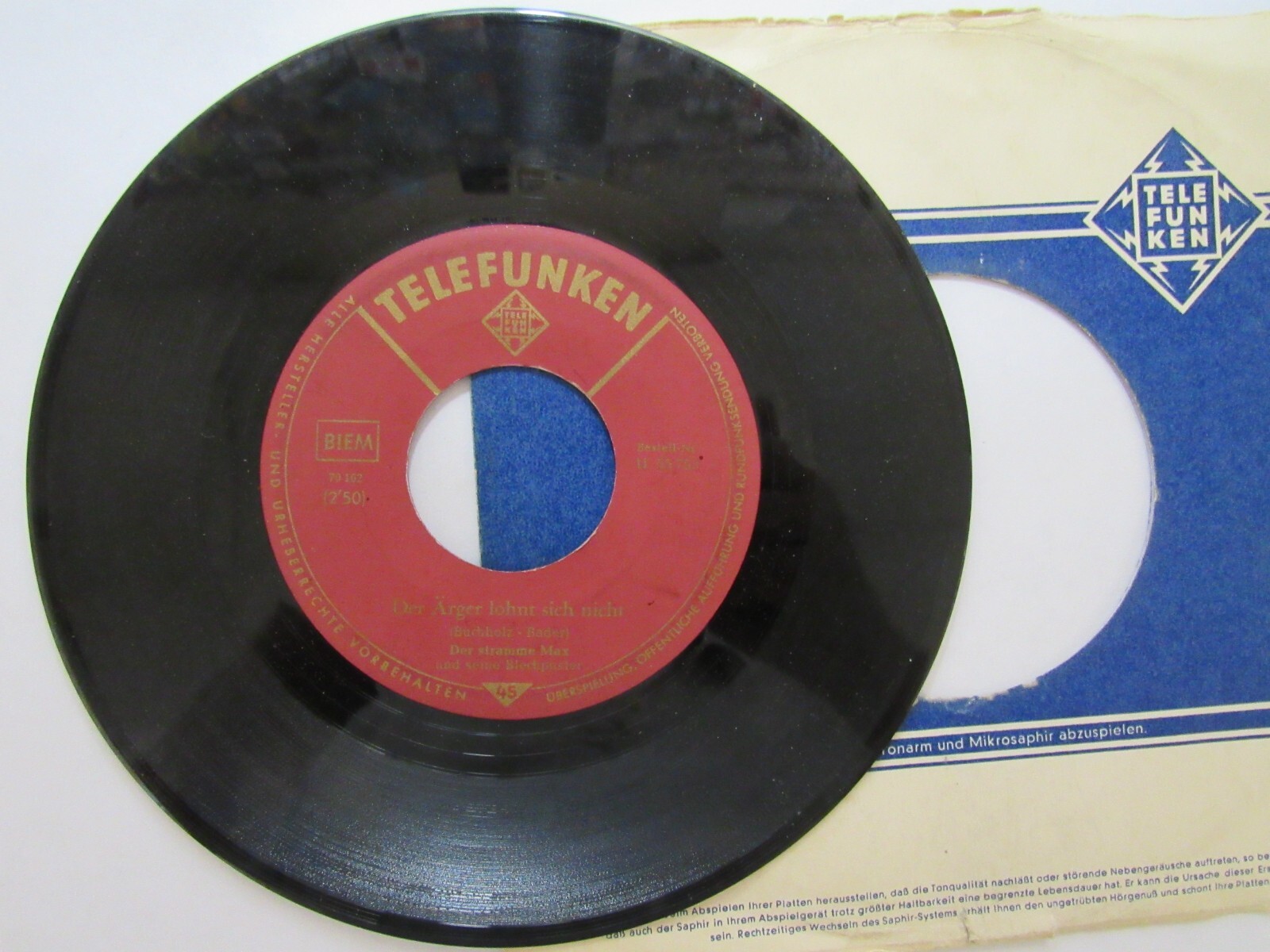 Old 45 RPM German Record - Telefunken U 55 753 - Stramme Max - Der ...