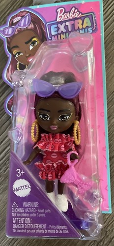 Barbie Extra Mini Minis Doll with Burgundy Hair, Red Ruffle Dress ...