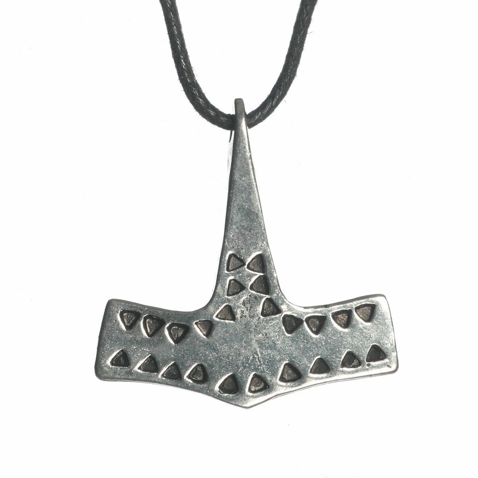 Viking Danish Hammered Mjolnir Thor Hammer Pendant Cord Necklace Asgard ...