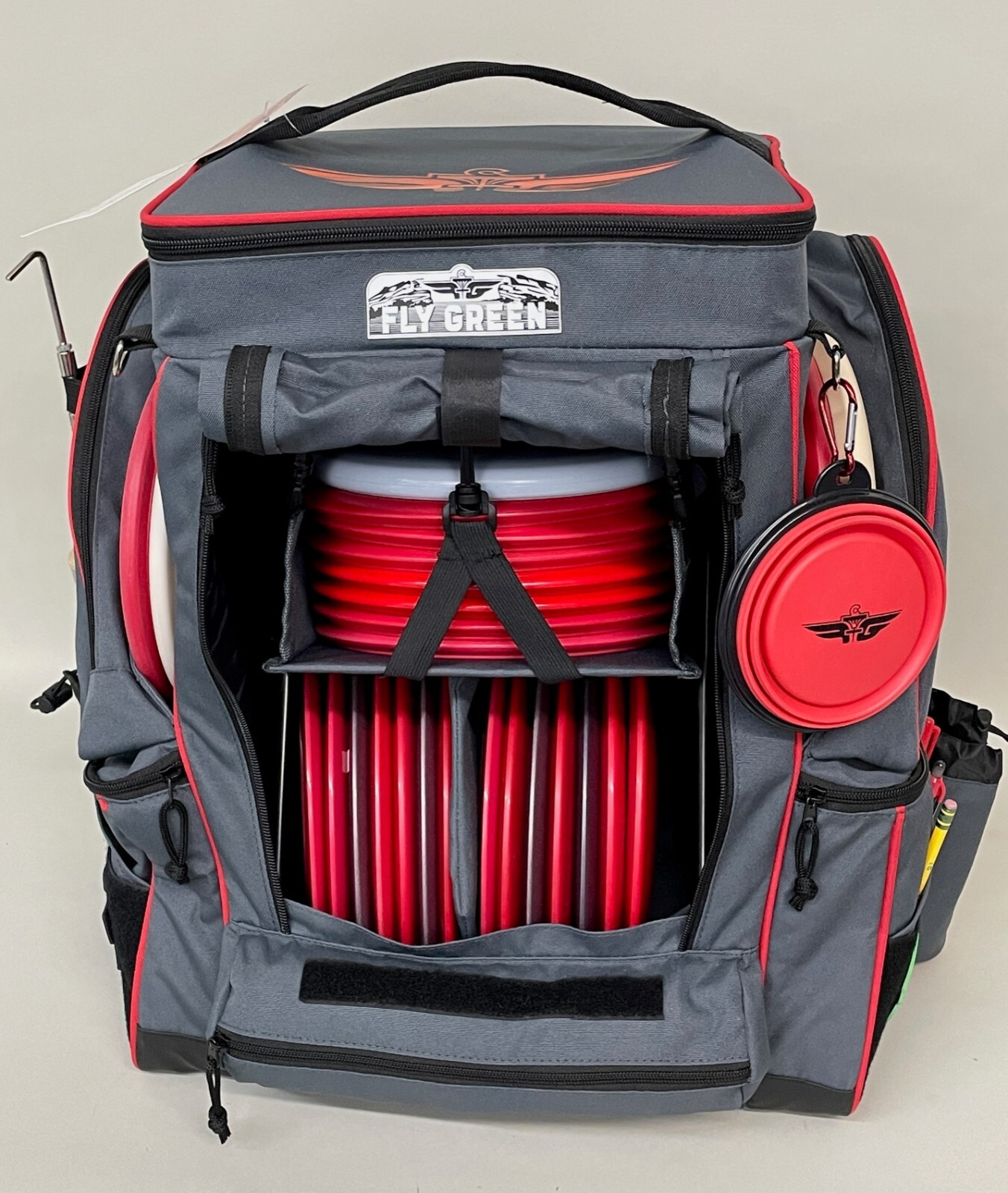 FLY GREEN PERFORMANCE RED ROCKS GREY FG 1 DISC GOLF BACKPACK BAG ...