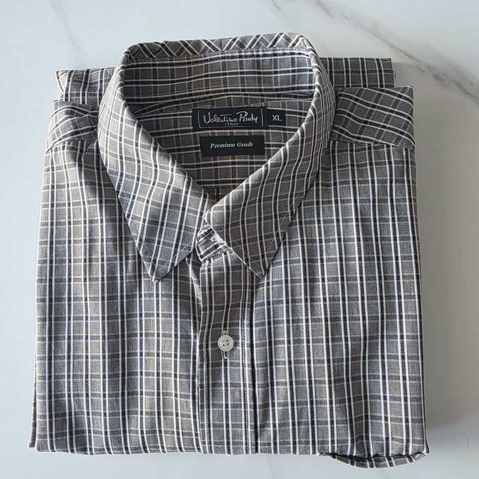 Valentino Rudy Premium Grey Checkered Long Sleeve Collared Shirt Size ...