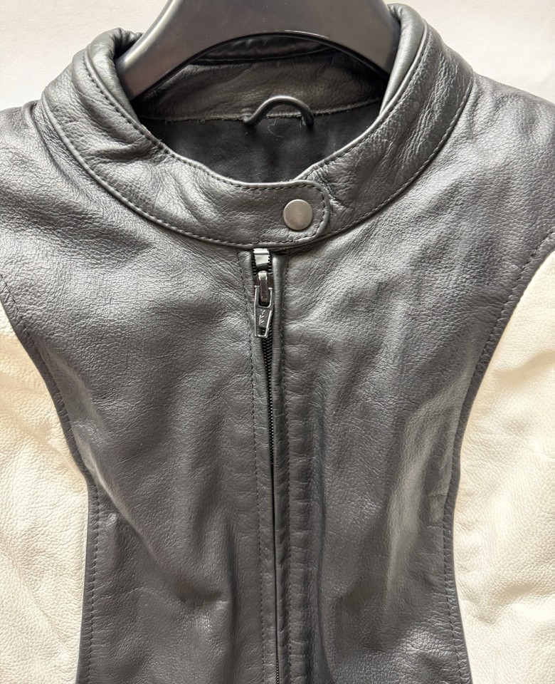 BILT Leather Motorcycle Jacket Black White Perforated Riding Moto Mens ...