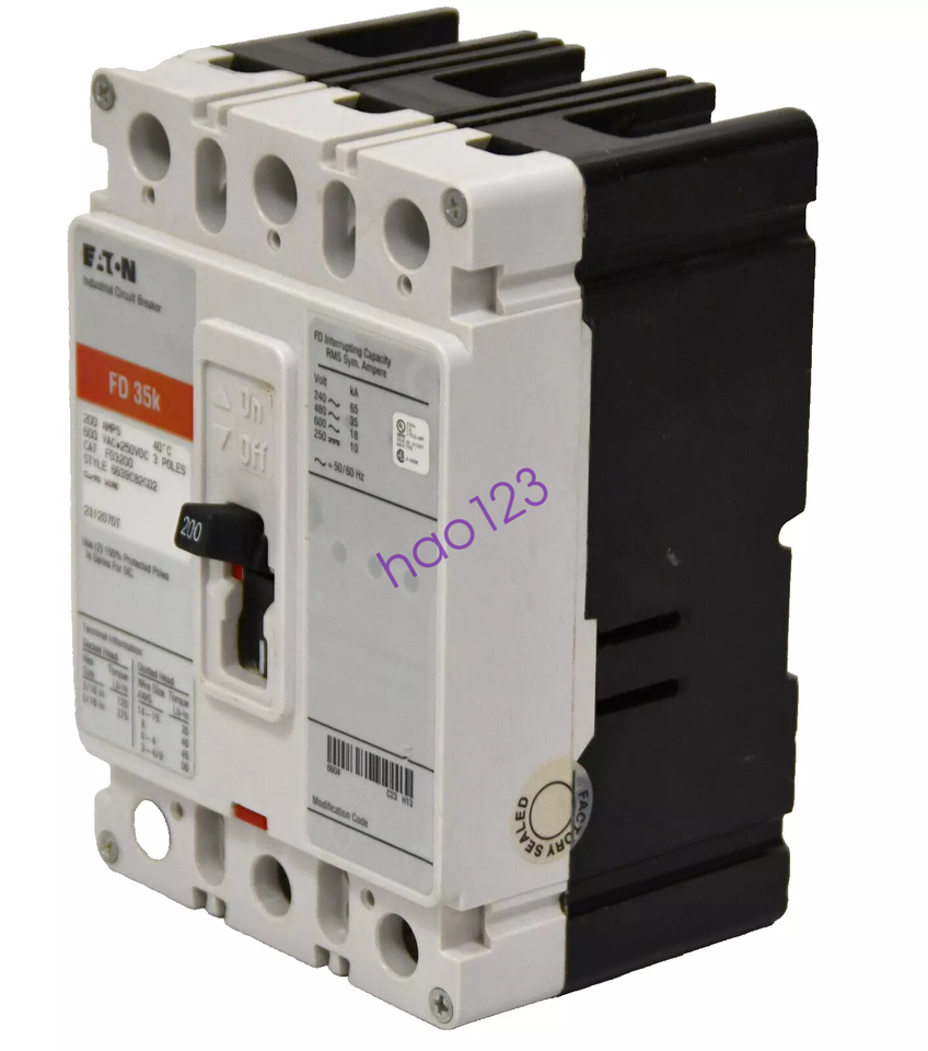Eaton FD3200 Molded Case Circuit Breaker - 200A, 3-Phases, 600V DHL ...