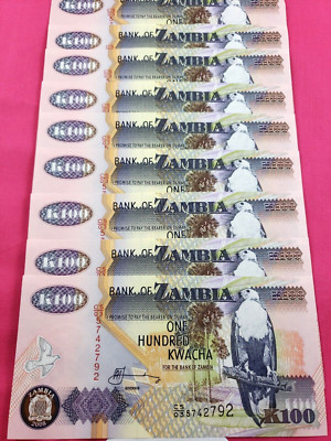 Zambia Paper Money Banknote 10 PCS Set K100 Each Uncirculated | eBay