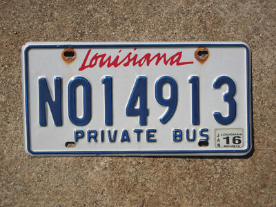 2016 Louisiana Bus License Plate Private bus N014913 LA | eBay