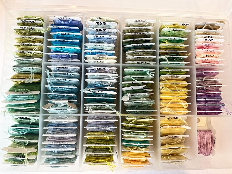 120+ Embroidery Floss Thread Carded Labeled DMC Storage Box Greens ...