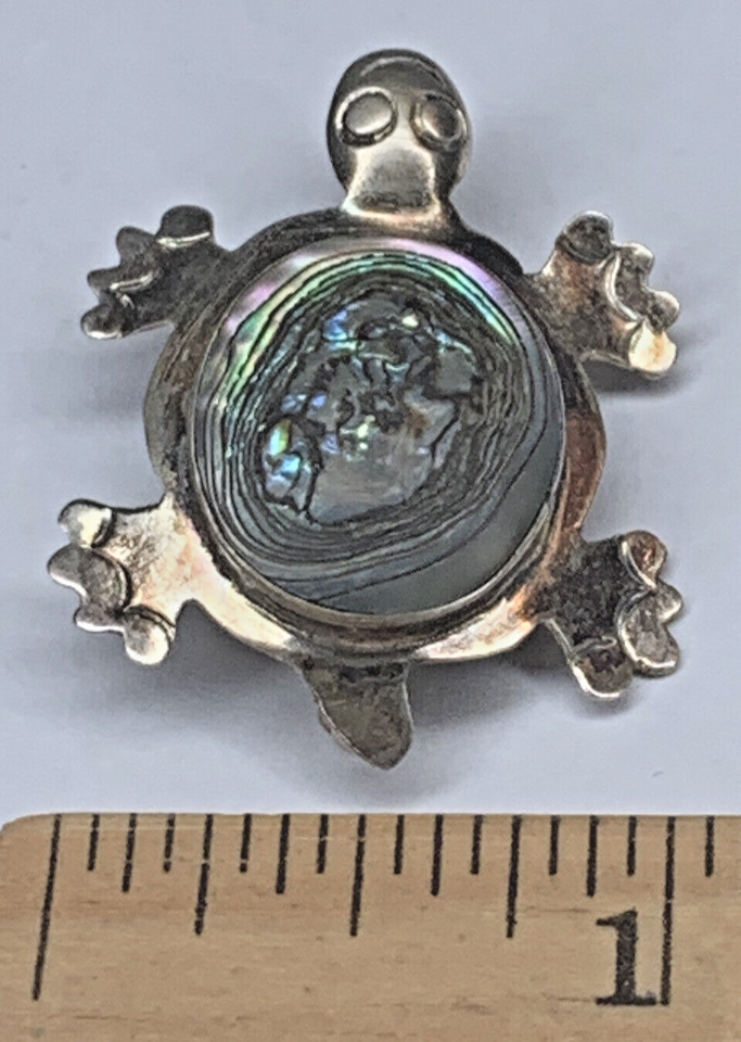 Vintage Sterling 925 Mexico Abalone Shell Smiling Turtle Tortoise 1.5 ...
