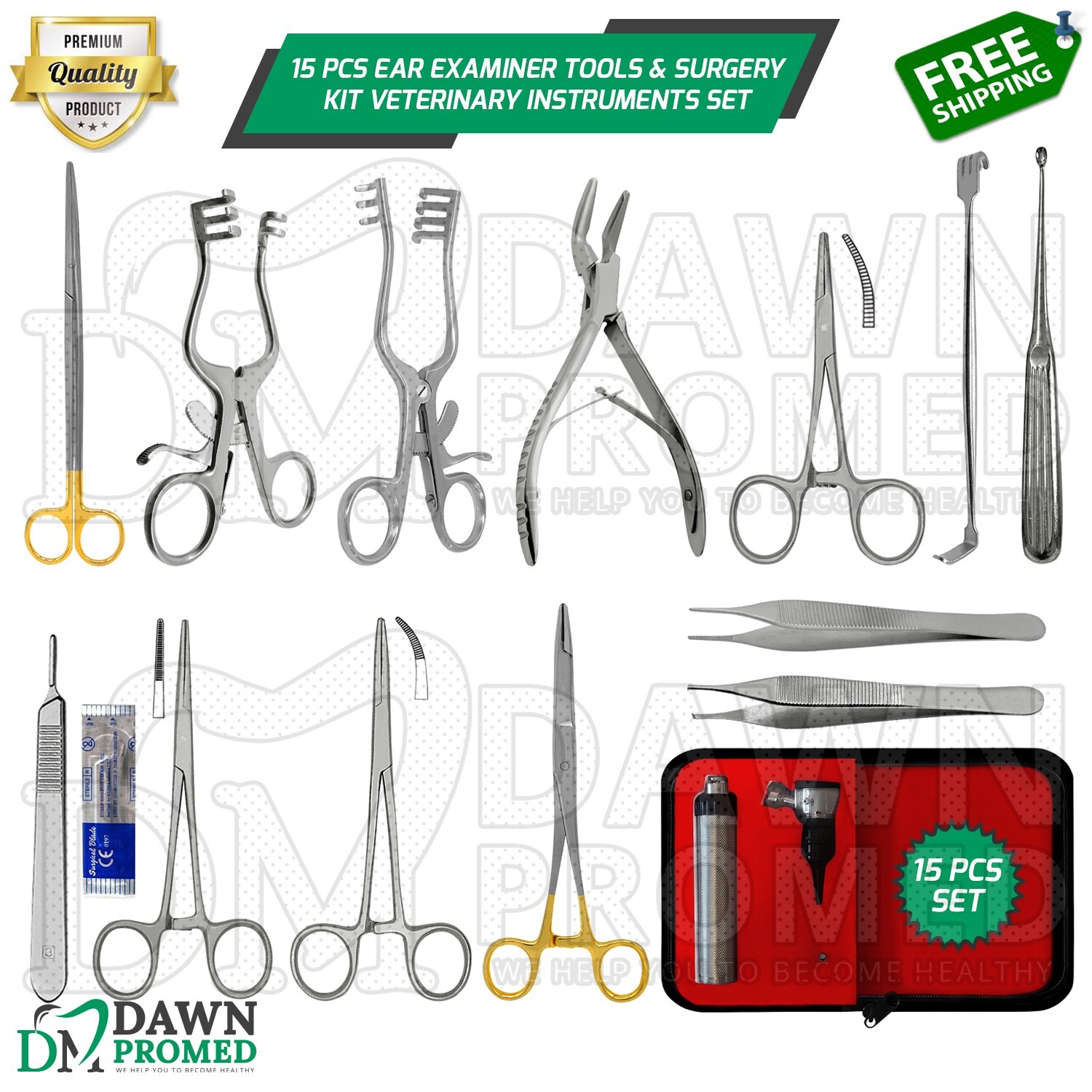 15 Pcs Ear Examiner Tools & Surgery kit German Grade Veterinary ...