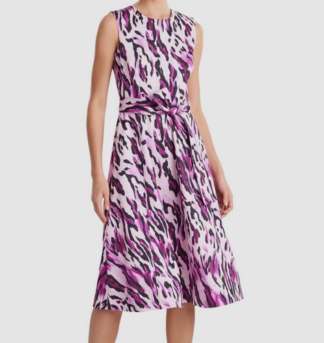 $495 Natori Women's Purple Lynx-Print Sleeveless Belted Waisted Dress ...