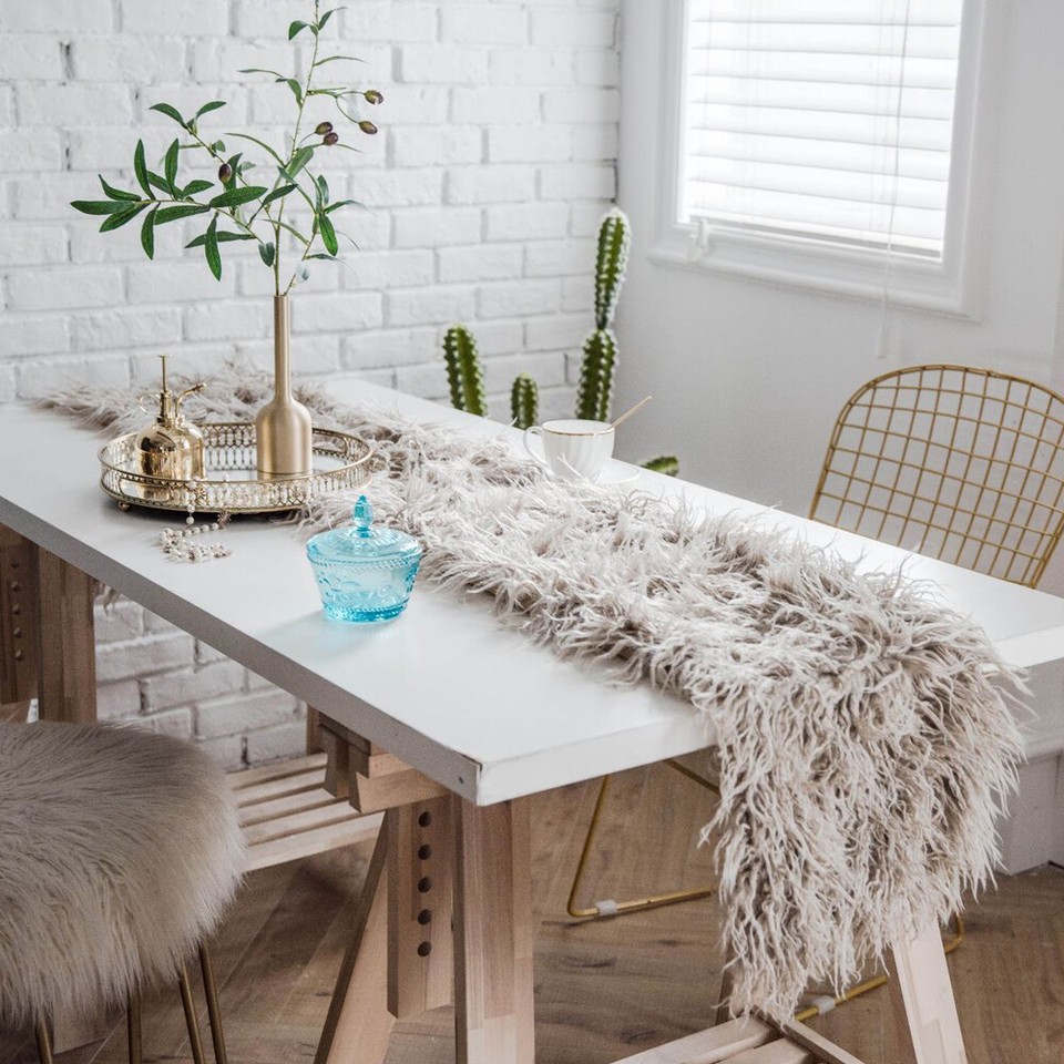 Long Shaggy Fuzzy Fur Faux Artificial Wool Table Runner European Table ...