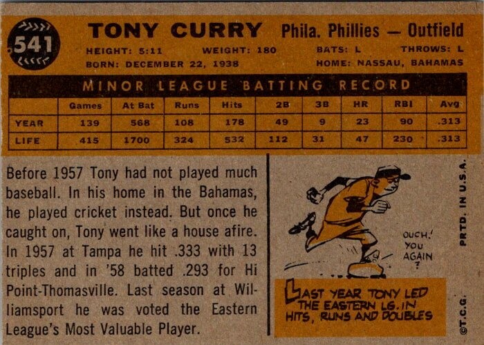 1960 Topps TONY CURRY Phillies HIGH NUMBER #541 *VENDING QUALITY* | eBay