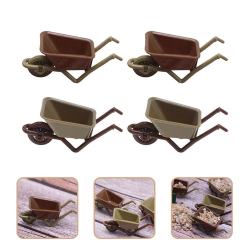4 Pcs Cart Model Decorative Wheelbarrow Simulation Toy Micro Scene Mini ...