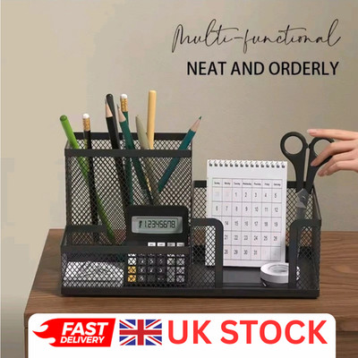 Metal Mesh Desk Organiser Stationery Pen Pencil Holder Tidy Storage For ...
