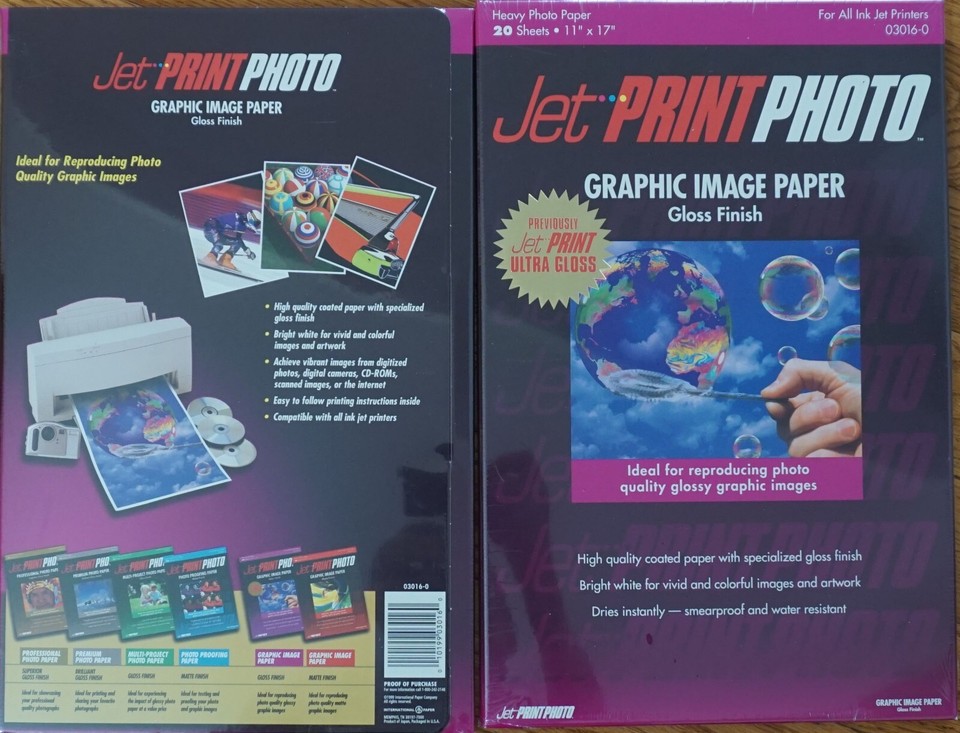 (2) 11"x17" Jet Print Photo Graphic Image Paper Gloss Finish (40 sheets ...