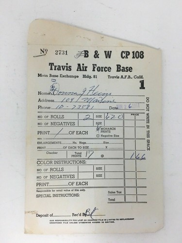 1961 Travis Air Force Base Photo Finishing Envelope California Vintage ...