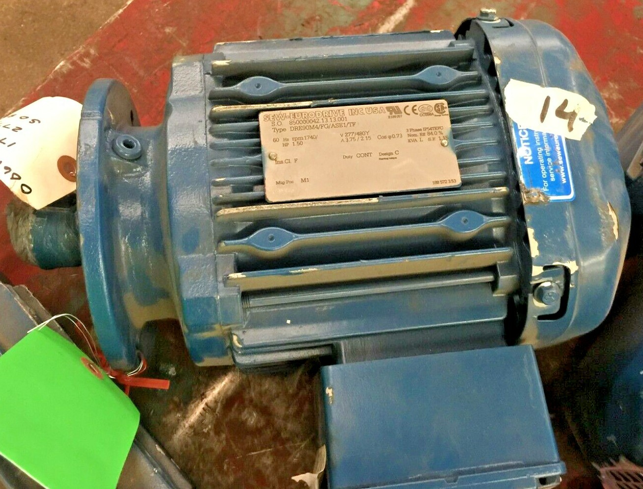 SEW AC Motor TYPE# DRE90M4/FG/ASE1/TF 1.5 HP 1740 RPM FR# 90M TEFC 277/ ...