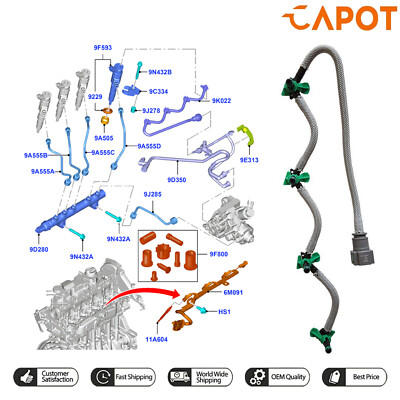 Injector Fuel Return Leak Off Pipe For Ford Fiesta Mk6 1.4 1.5 1.6 TDCI ...