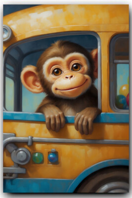 Monkey on the School Bus 4 x 6 inch Exclusive Art Print Collectible ...