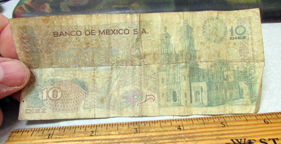 vintage 1971 Mexico 10 peso Diez pesos banknote, fun collectible bill ...