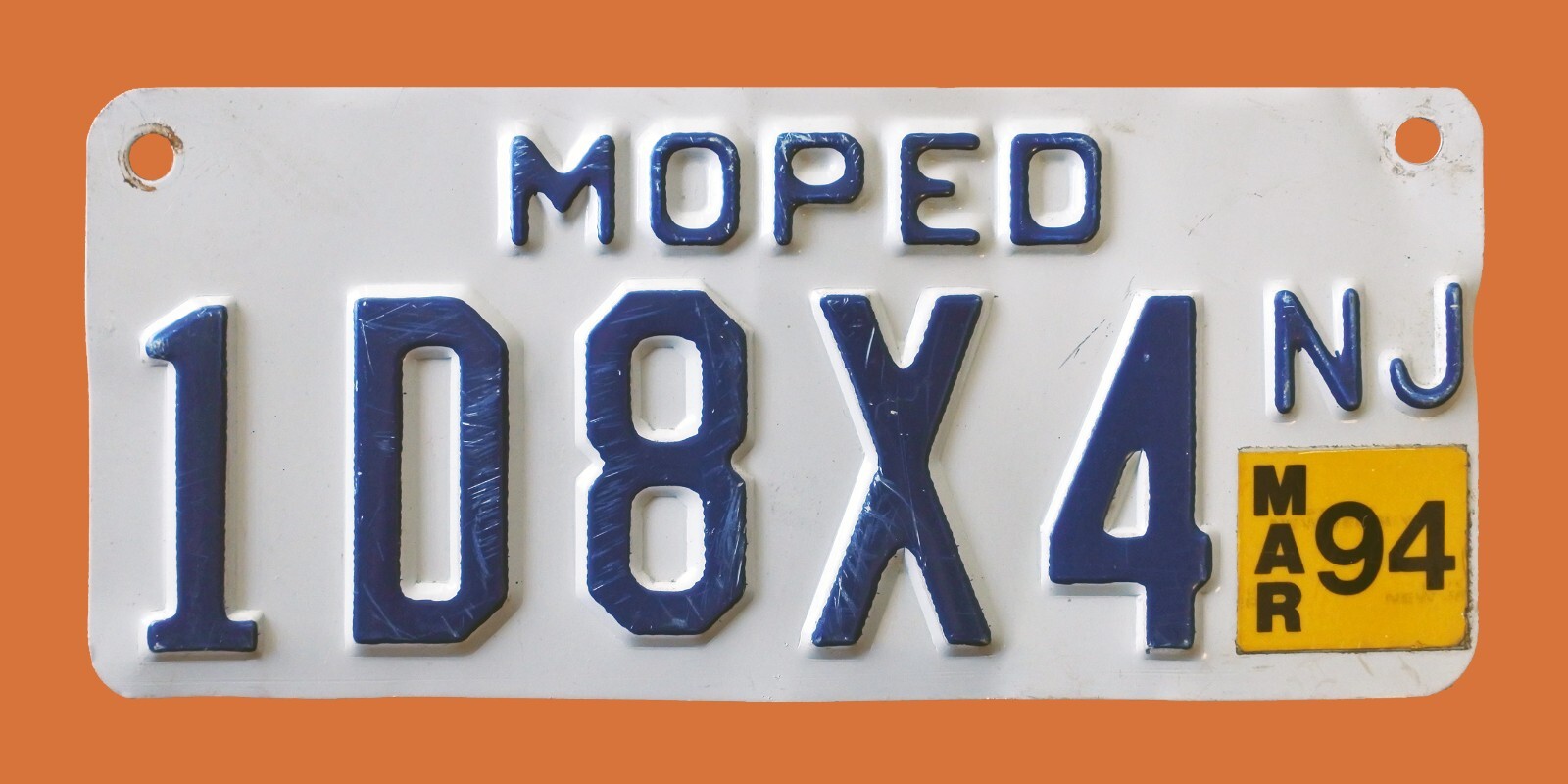 1994 NEW JERSEY MOPED MOTORCYCLE CYCLE SIZE LICENSE PLATE " 1D8X4 " NJ ...