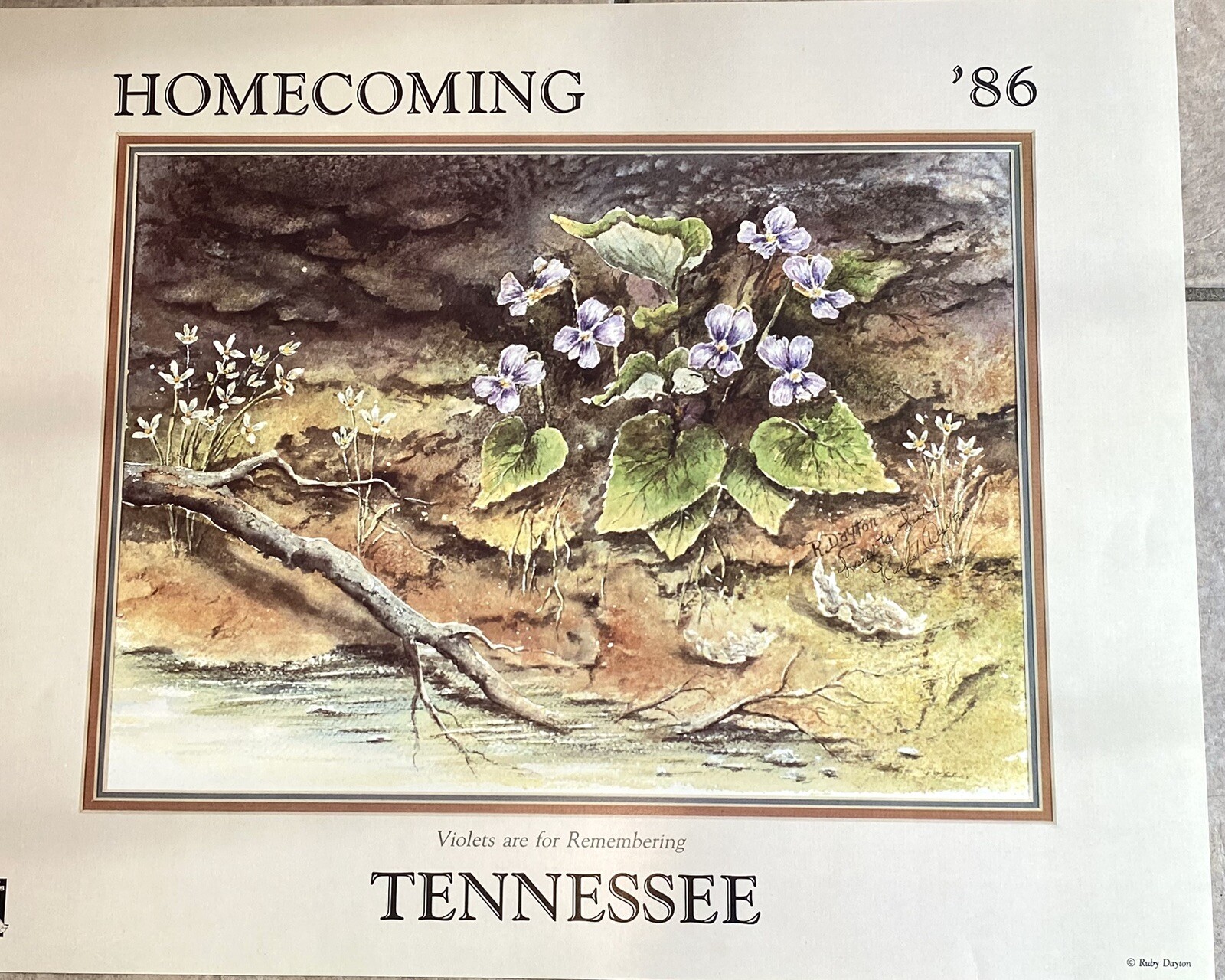 Ruby Dayton vintage poster ‘86 Violet are for Remembering ”Homecoming ...