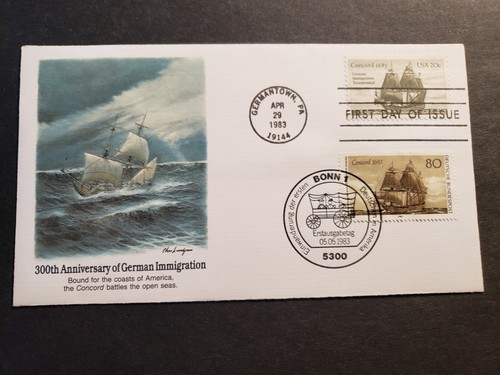 Sailing Ship CONCORD DUAL Naval Cover 1983 FLEETWOOD Cachet Germantown ...