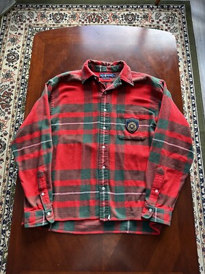 Vintage Ralph Lauren Boxy Red Flannel Shirt Jacket Boxy Large Shield ...