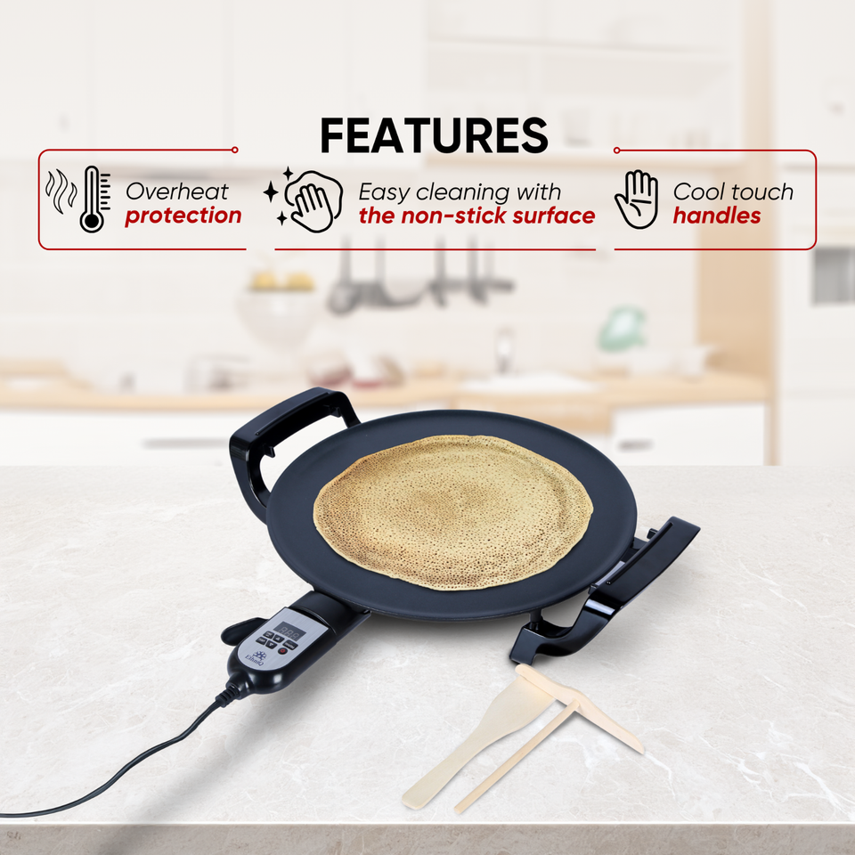 Ethniq 16" Electric Griddle for Injera Crepe, Lefse, Mogogo, Mitad ...