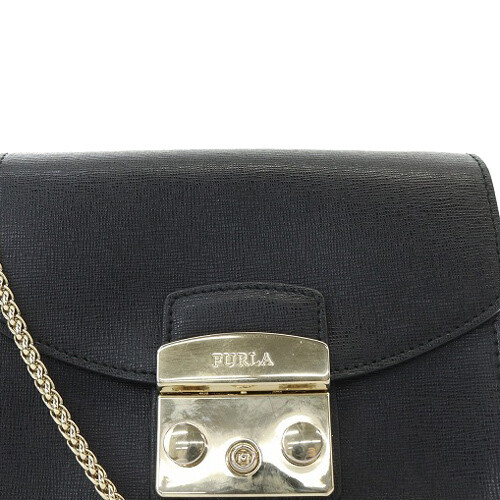 Furla Metropolis Black Leather Chain Shoulder Bag 6.5"x5.1"x3" | eBay