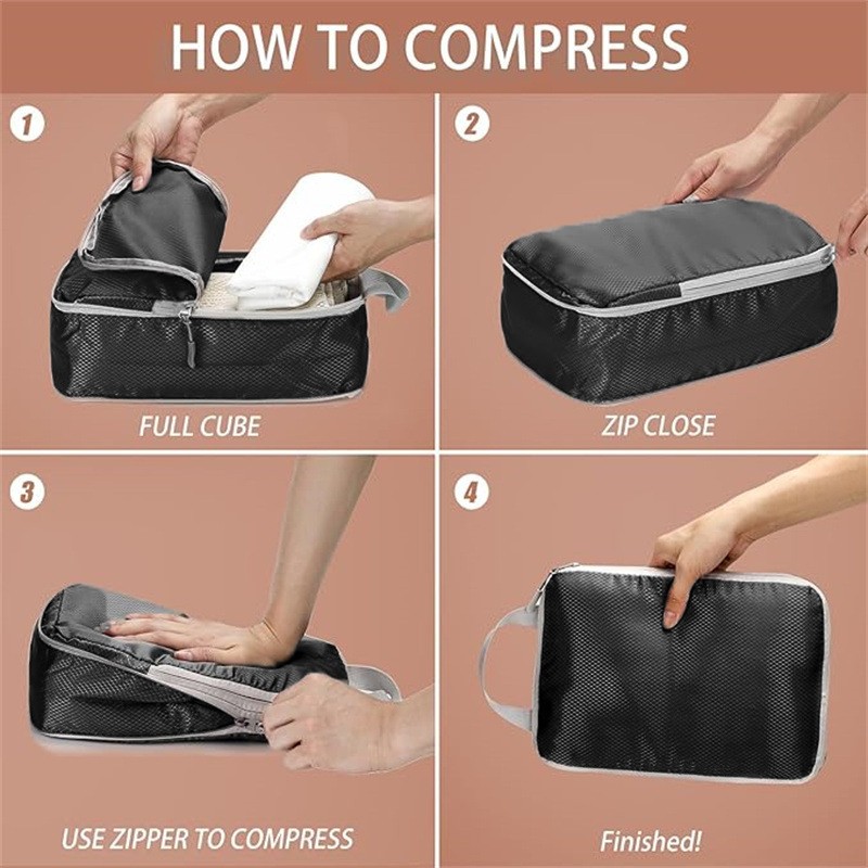 4X/Set Compression Bags Organiser Suitcases Packing Cubes Storage ...