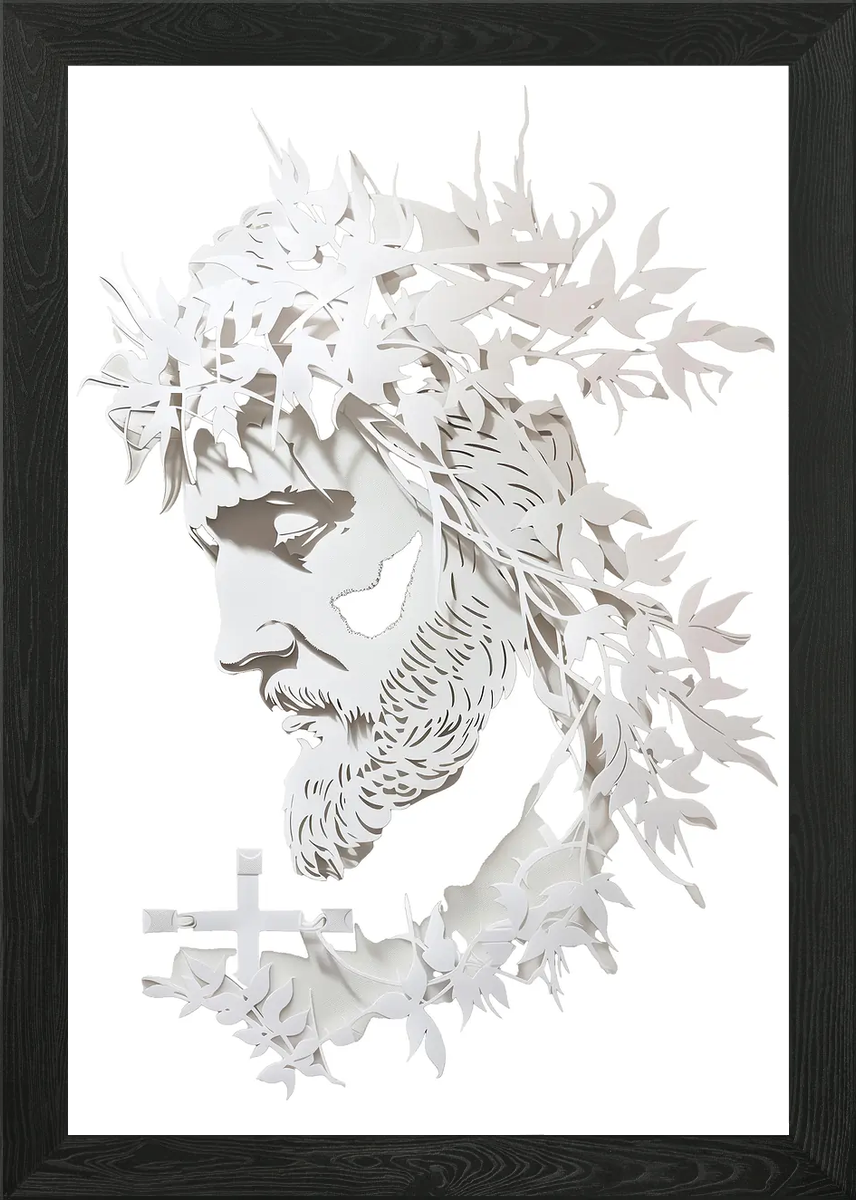 Papercut Jesus with Crown of Thorns Framed Wall Art Poster Canvas Print ...