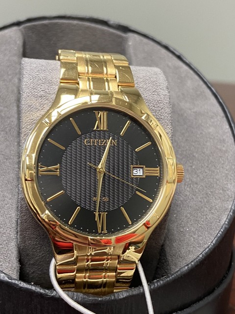 Citizen Men's Quartz Watch Wr50 Black Dial Gold Tone Stainless Steel ...